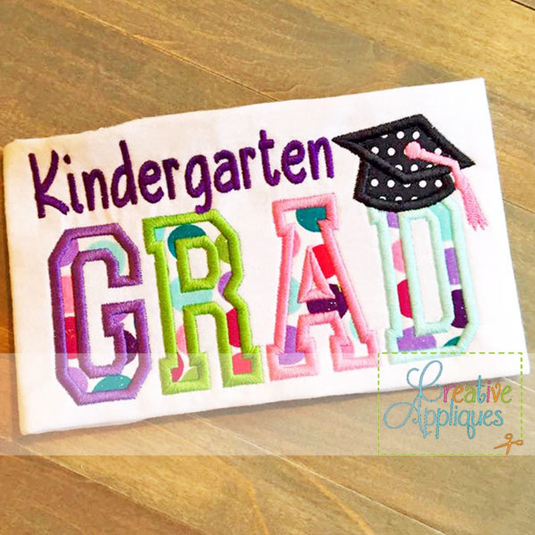 Kindergarten Grad Graduation Digital Machine Embroidery Applique Design ...