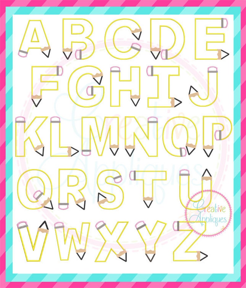 Pencil Alphabet Letters Digital Machine Embroidery Applique Design 5 ...