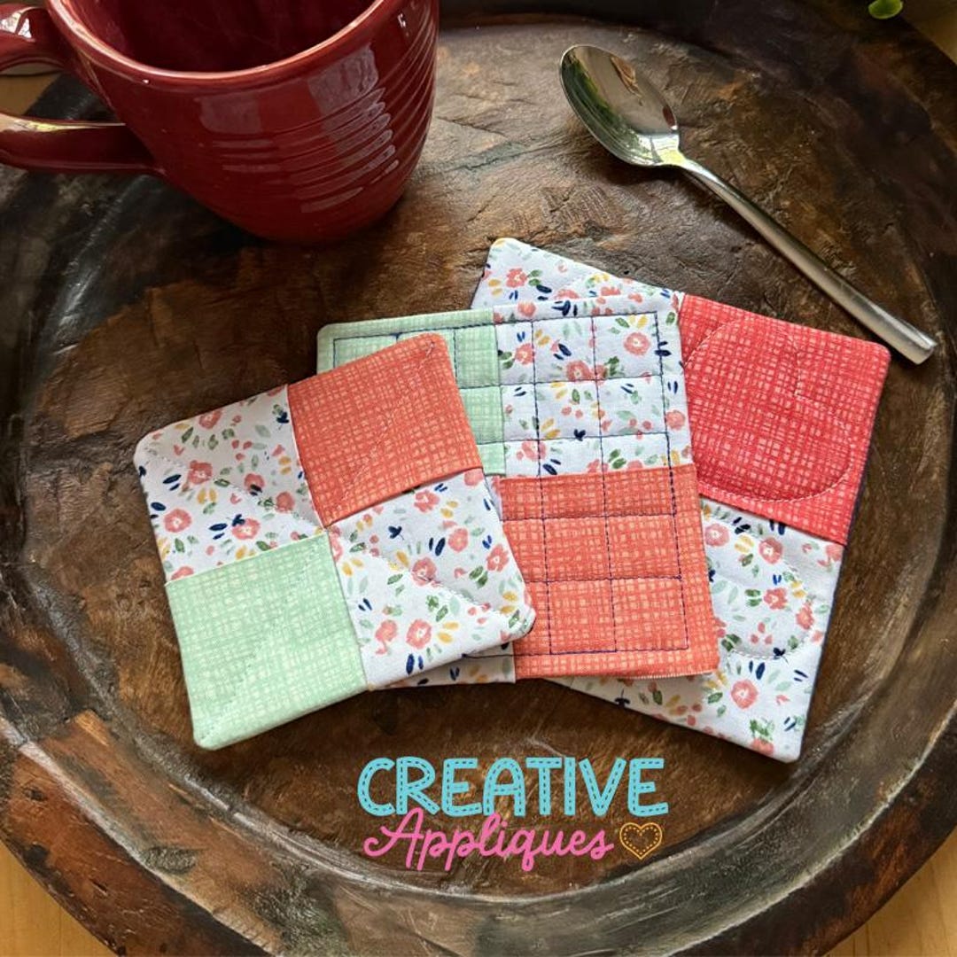 5 Fabric Coasters in the Hoop Design, Machine Embroidery Design Project ...