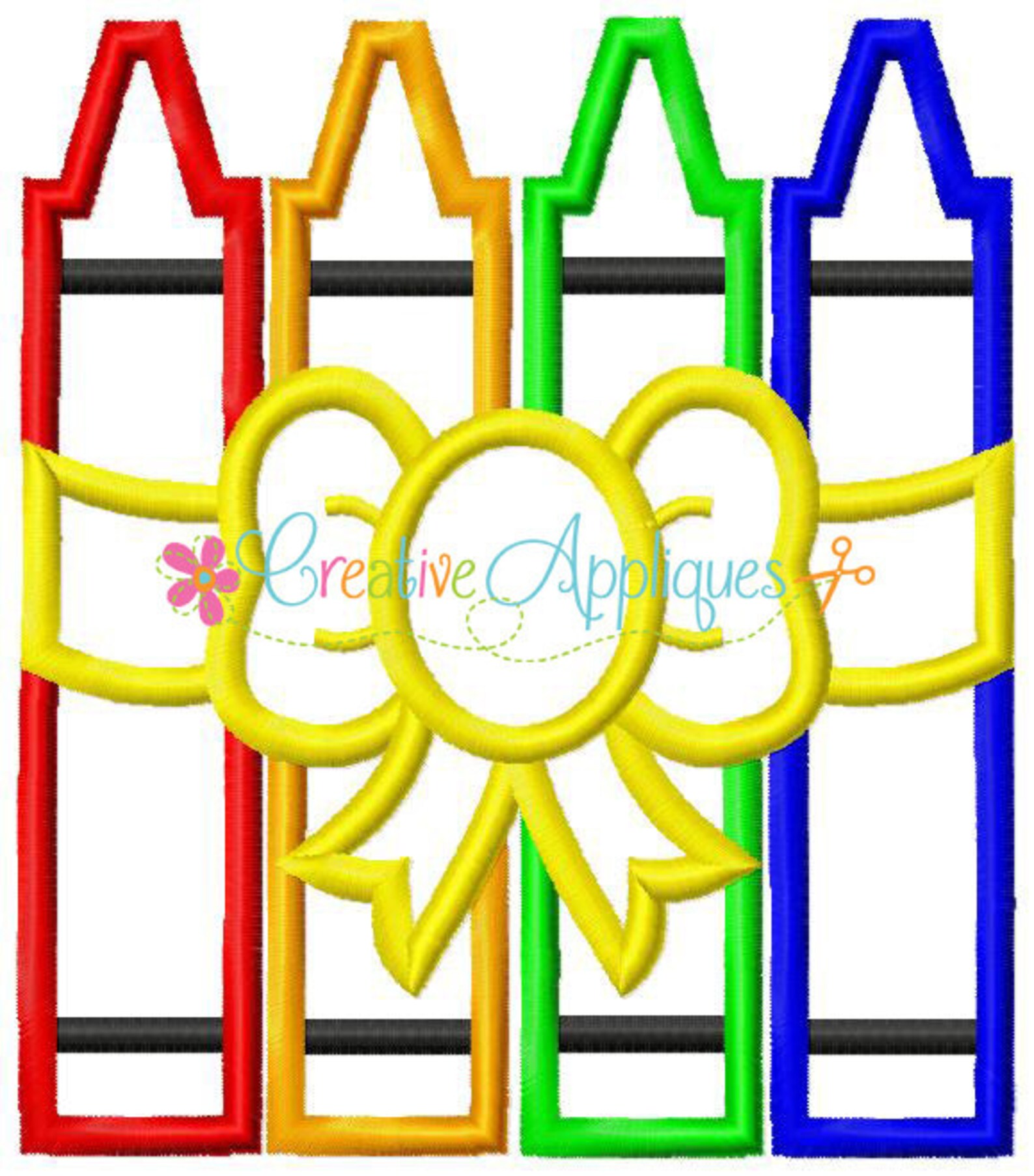 Crayons With Bow Digital Machine Embroidery Applique Design 4 Sizes - Etsy