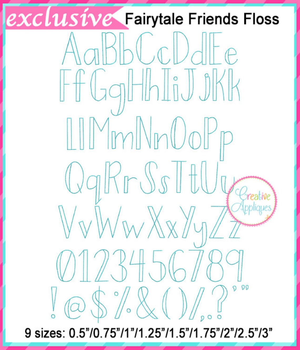 EXCLUSIVE Fairytale Friends Floss Machine Embroidery Font, 9 Sizes ...