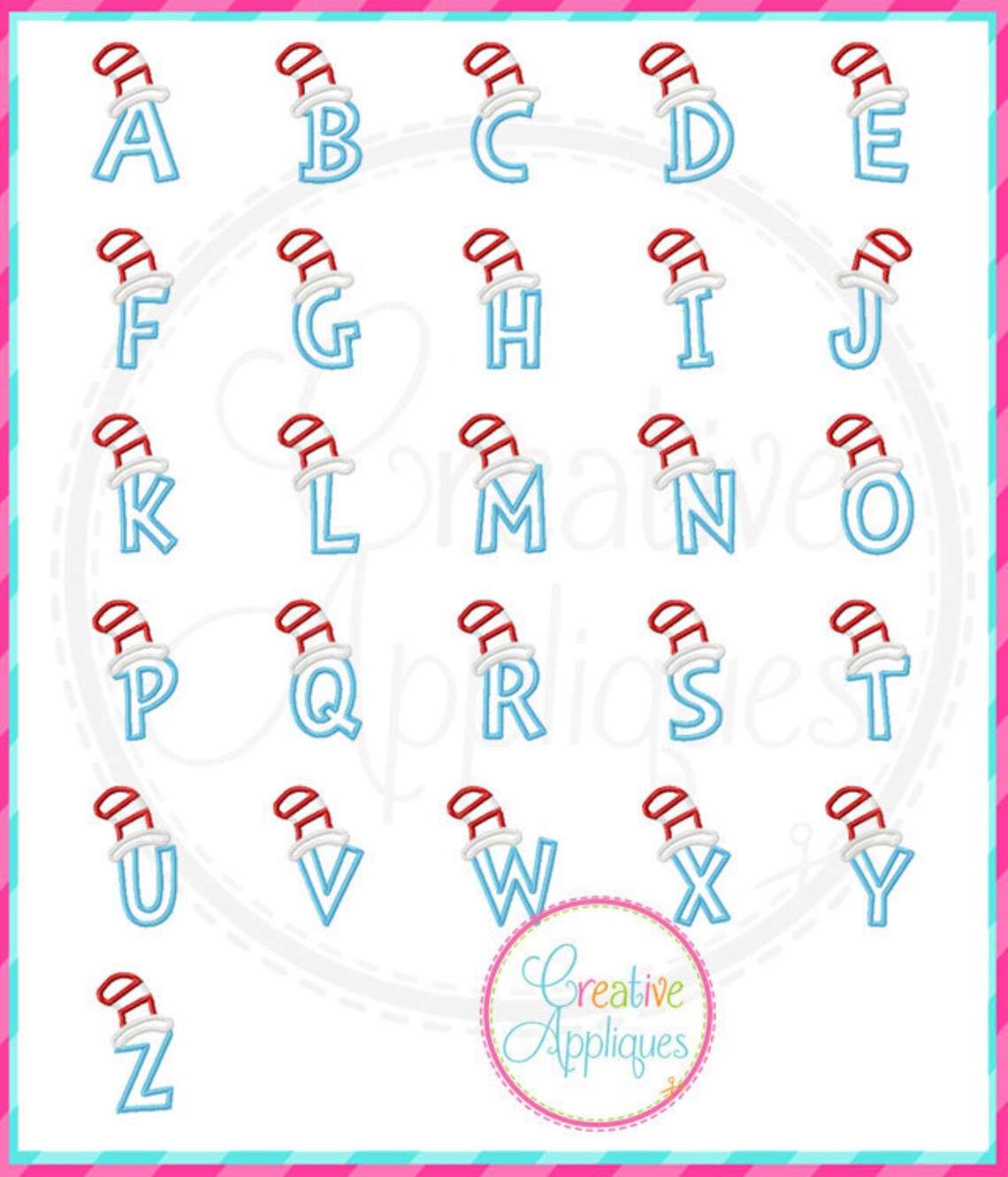 Striped Hat Applique Alphabet Letter Set A-Z Applique Machine ...