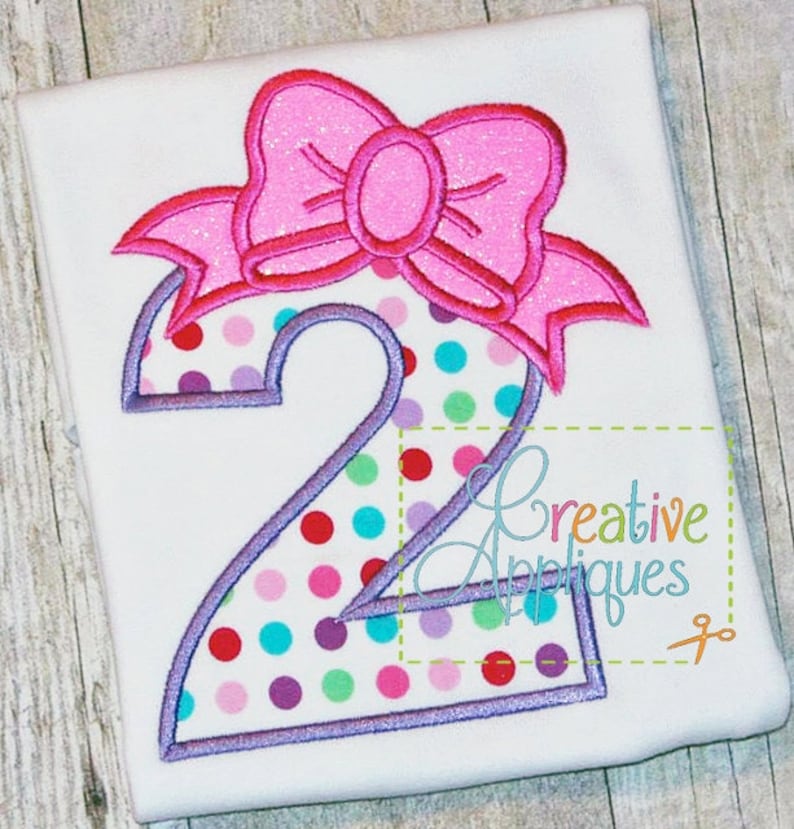 Bow Number 2 Two Second Birthday Applique Digital Machine Embroidery ...