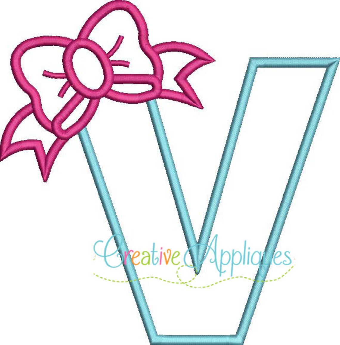 V Bow Letter V Applique Machine Embroidery Design 4 Sizes, Bow Letter ...