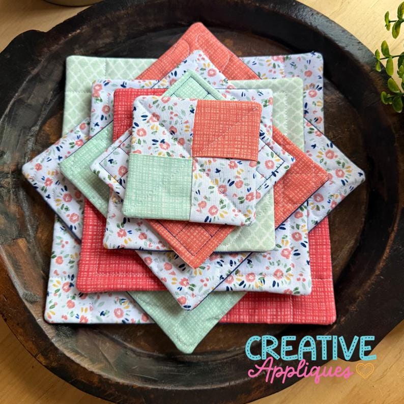 5 Fabric Coasters in the Hoop Design, Machine Embroidery Design Project ...