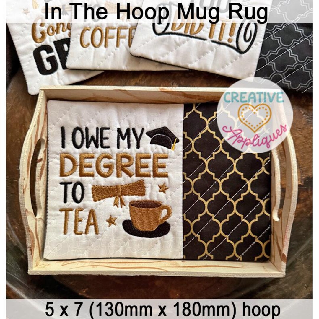 Degree Tea Mug Rug in the Hoop Machine Embroidery Design, Mug Rug in ...