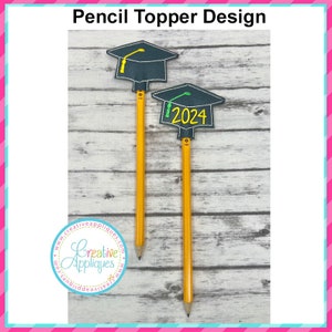 Graduation Cap Pencil Topper Digital Machine Embroidery Design, Grad ...