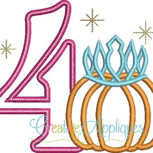 Pumpkin Princess Crown Number 4 Digital Machine Embroidery Applique ...