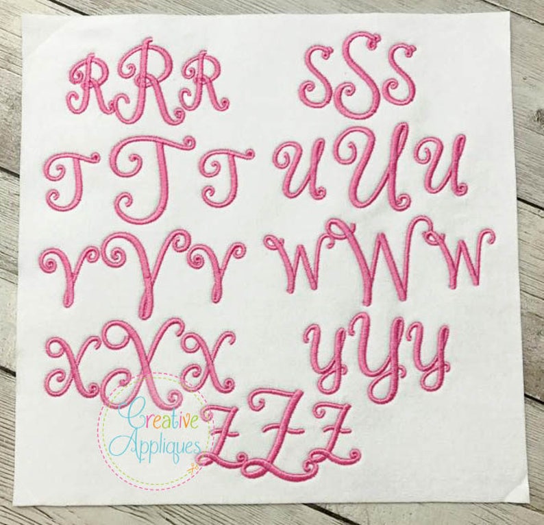 6 SIZES Stylish Script Monogram Embroidery Font Alphabet - Etsy