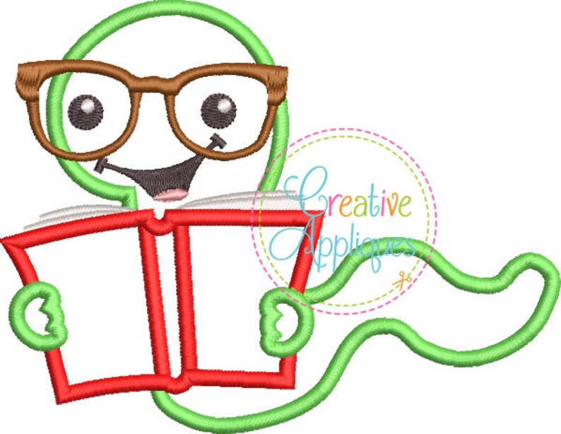 Reading Bookworm Digital Machine Embroidery Applique Design 5 | Etsy