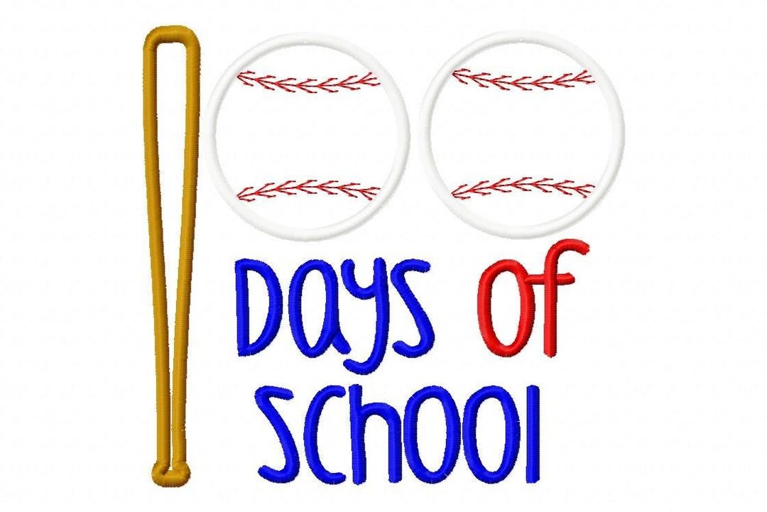 Baseball 100 Days Applique Design, Machine Embroidery, Embroidery ...