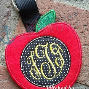 Apple Monogram Bag Tag in the Hoop Design, Machine Embroidery ...