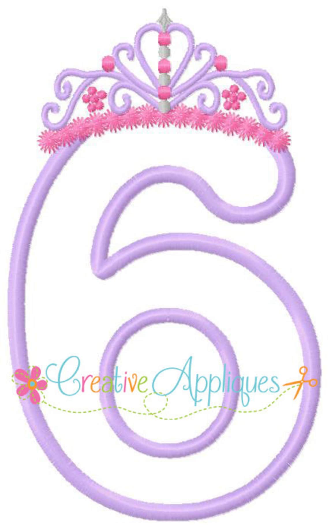 Princess Crown Birthday Number 6 Machine Embroidery Applique Design 4 ...