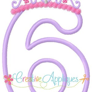 Princess Crown Birthday Number 6 Machine Embroidery Applique Design 4 ...