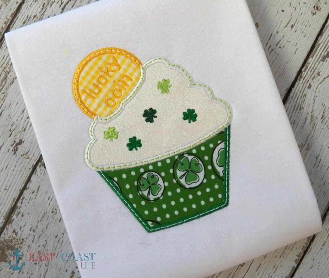 Lucky Cupcake Machine Embroidery Design, St Patrick Applique Design, St ...