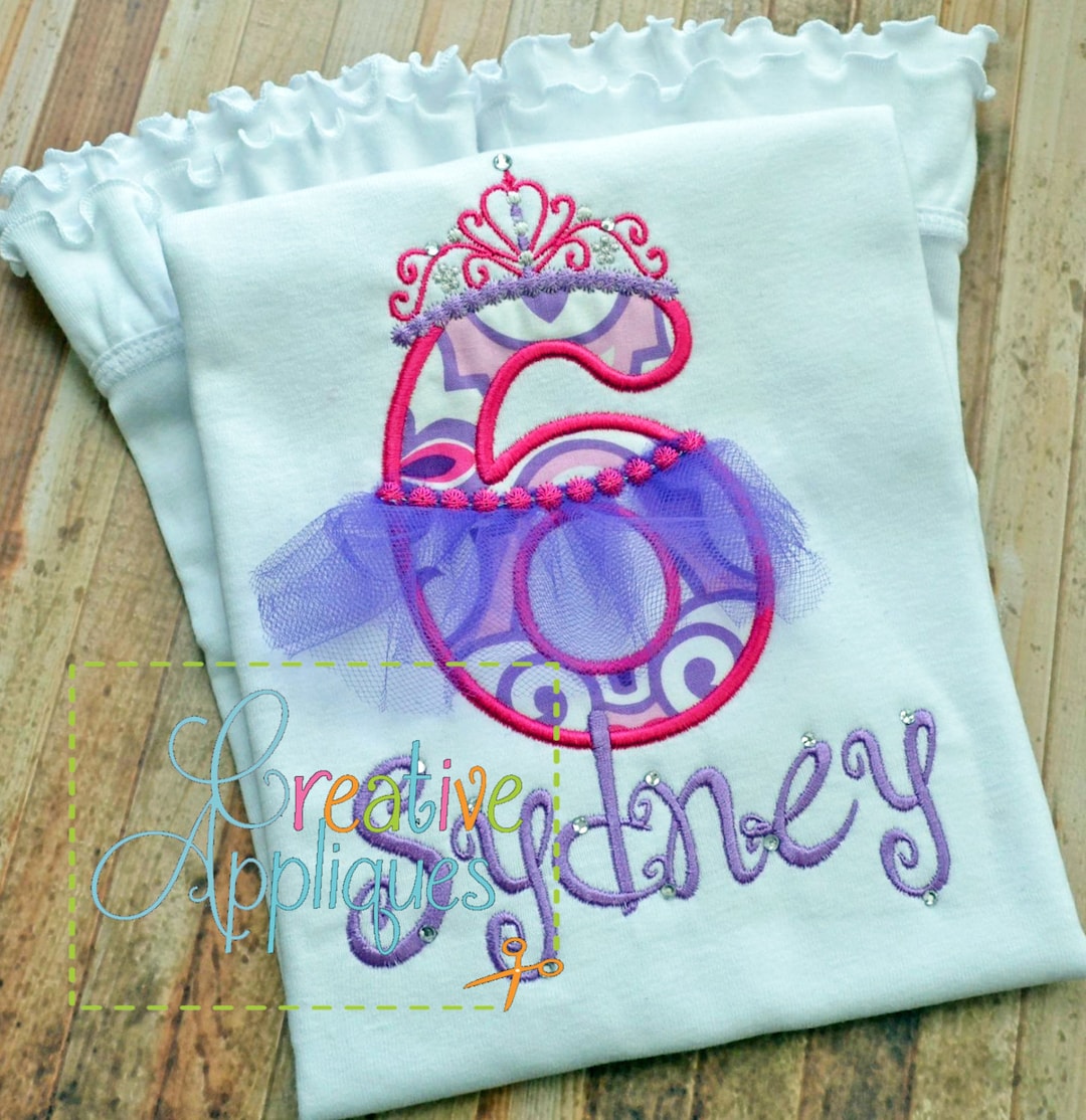 Princess Ballerina Tutu Crown Tiara Number 6 Six Sixth Machine ...