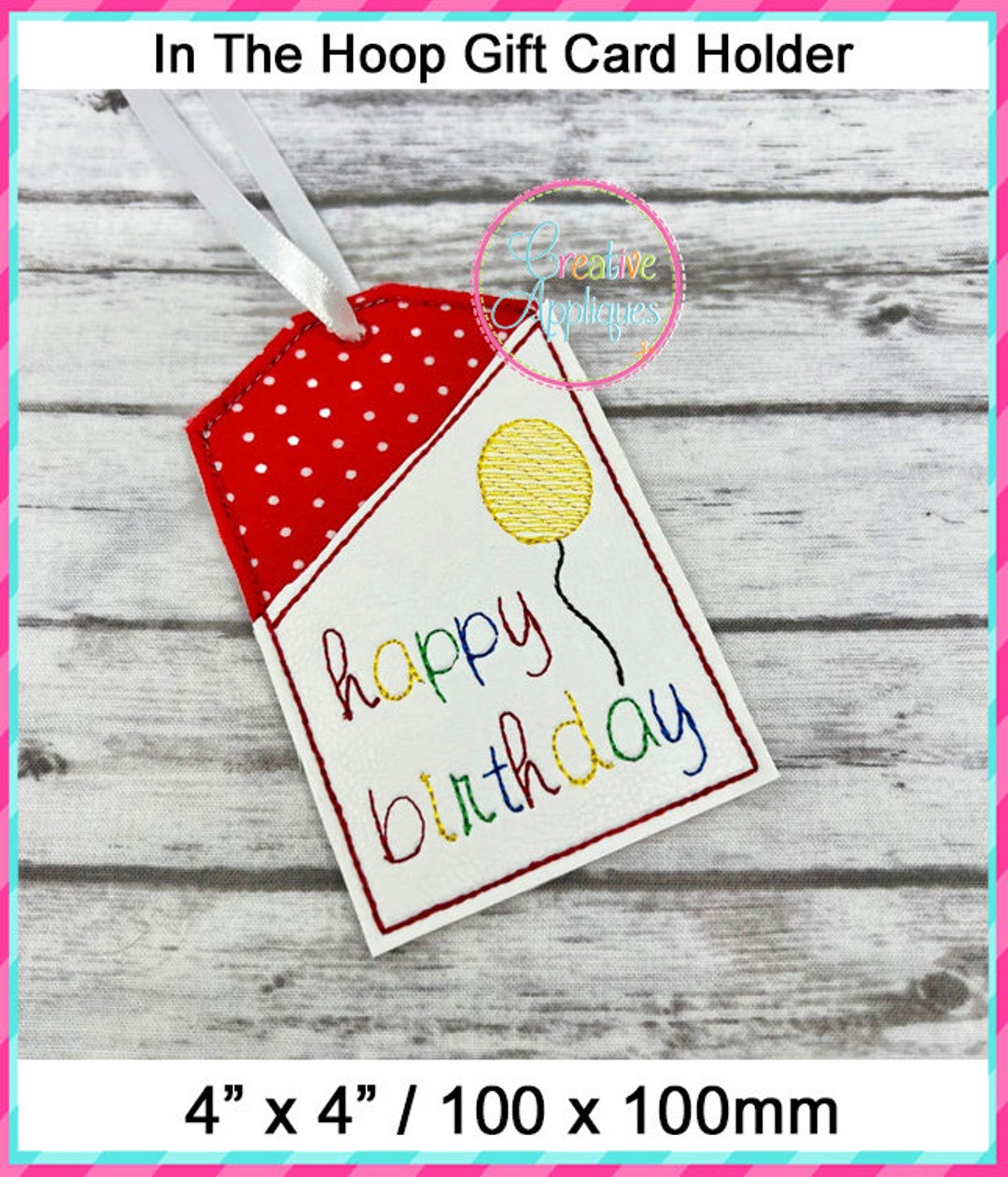 Happy Birthday in the Hoop Gift Card Holder Embroidery Design, Gift ...