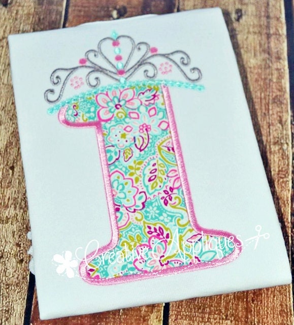 Princess Crown Birthday Number 1 Machine Embroidery Applique Design 4 ...