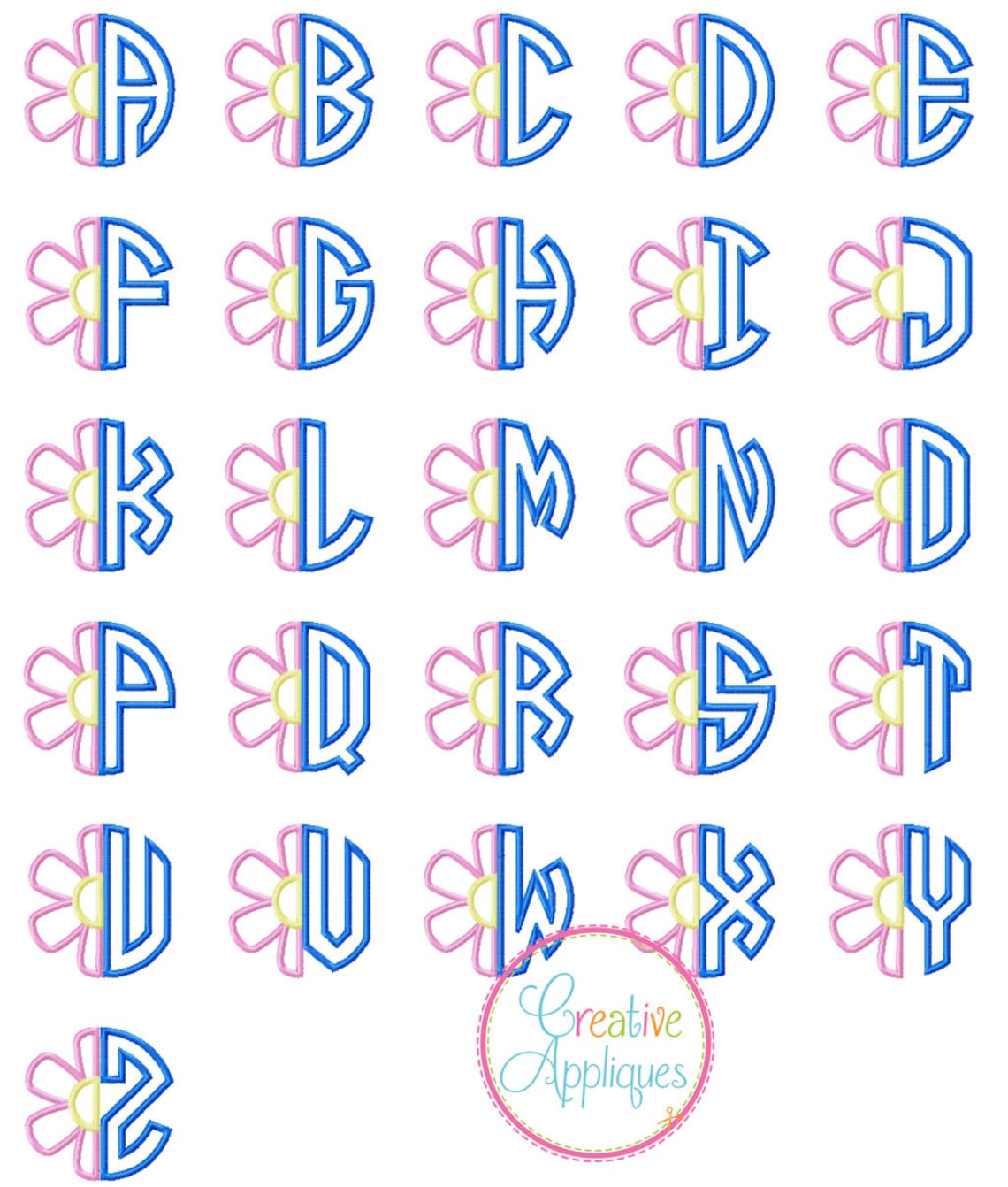 6 Sizes! Flower Circle Alphabet Letter Uppercase A Thru Z, Applique ...