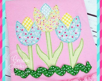 Tulips Trio Flower Machine Embroidery Applique Design 4 Sizes - Etsy