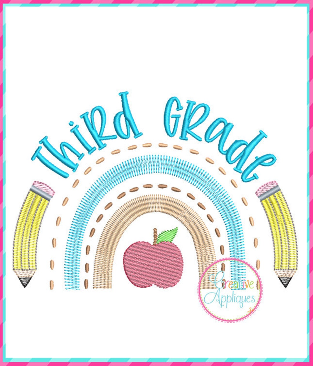 Third Grade Rainbow Digital Machine Embroidery Design 4 Sizes, 3rd ...