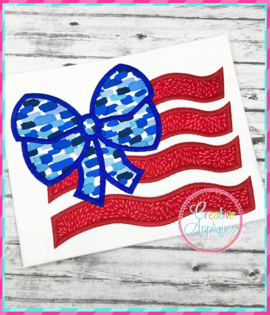Bow Flag Applique Design 4 Sizes, Machine Embroidery, Patriotic ...