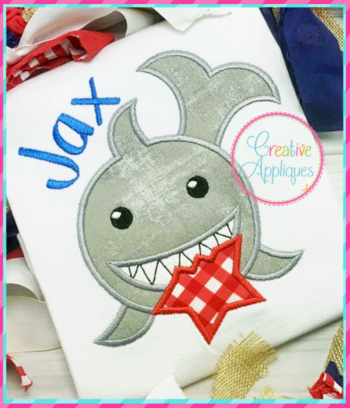 Shark Star Digital Machine Embroidery Applique Design 4 Sizes, Shark ...