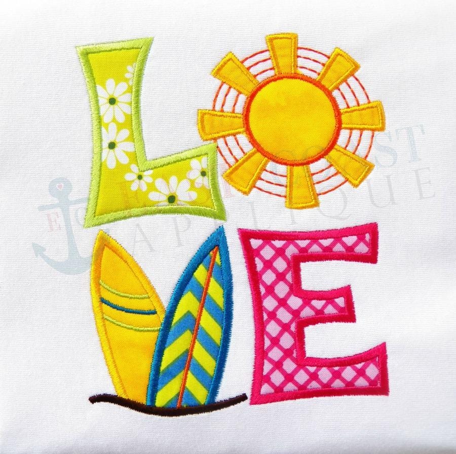 Love Surf Applique Machine Embroidery Design, Applique Design, Surfing ...