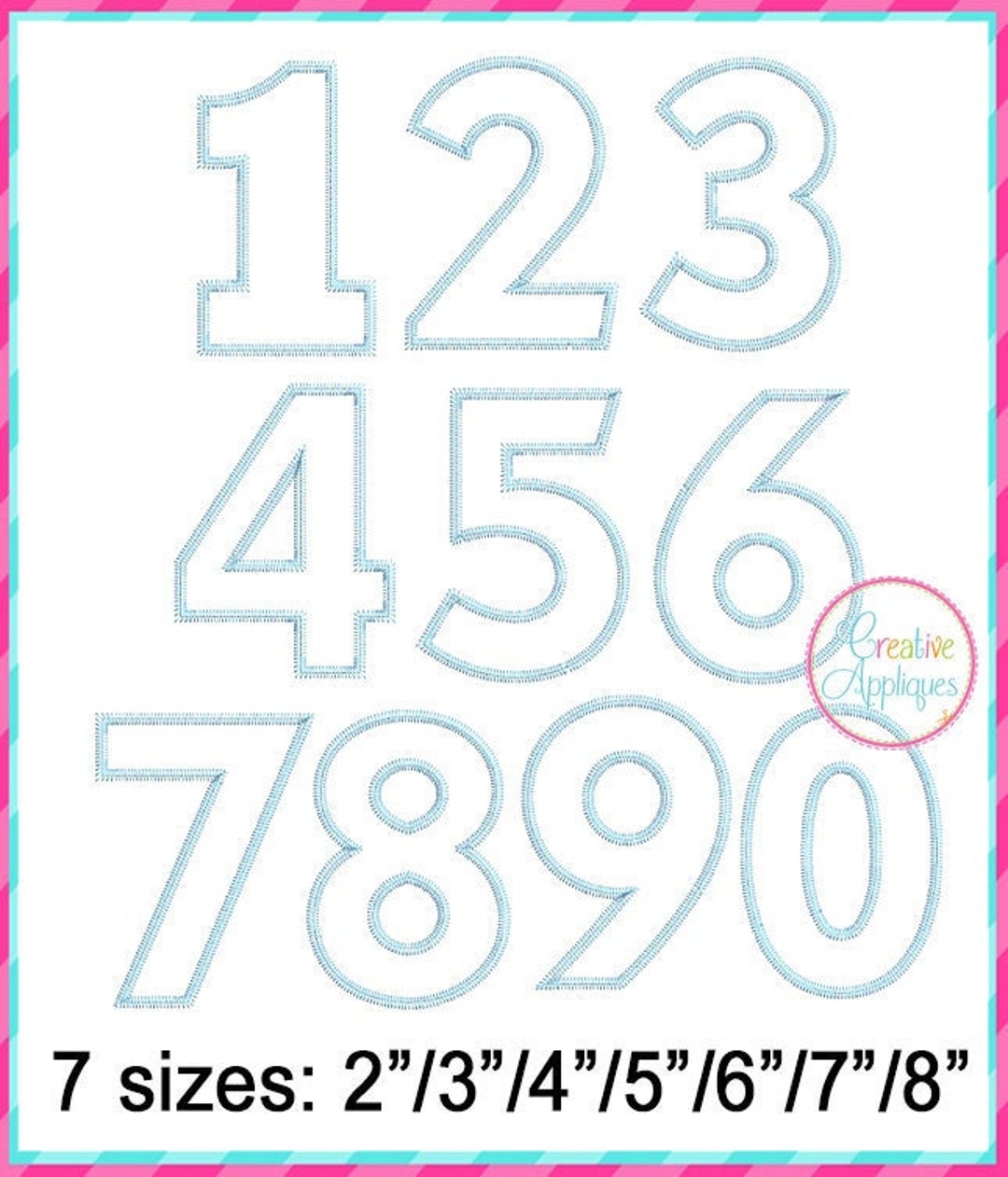 Zigzag Stitch Block Number Set Applique Digital Machine Embroidery ...