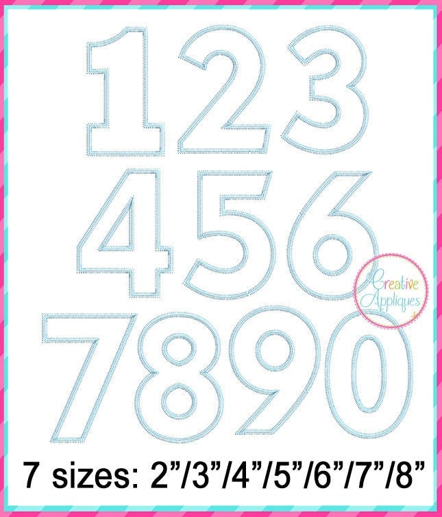 Zigzag Stitch Block Number Set Applique Digital Machine Embroidery ...