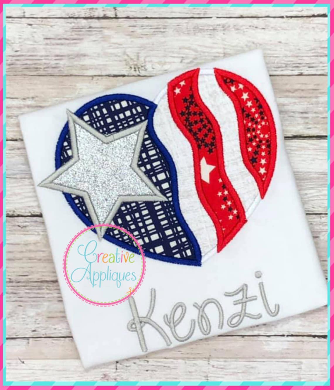 Patriotic Heart Flag With Star Machine Embroidery Applique Digital ...