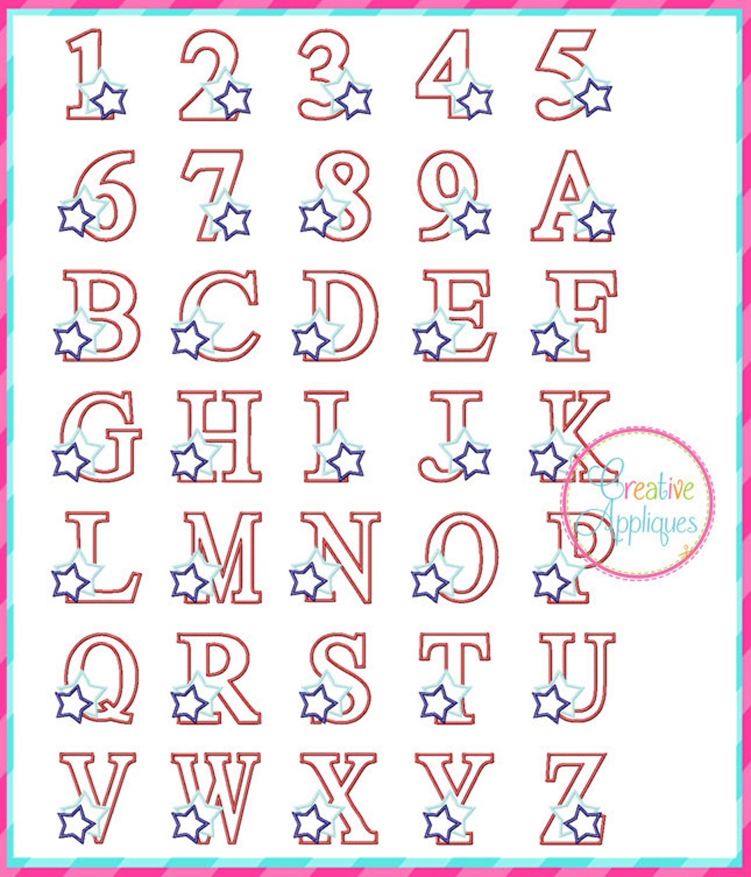 Stars Alphabet Letter Set A-Z Applique Machine Embroidery Design 4 ...