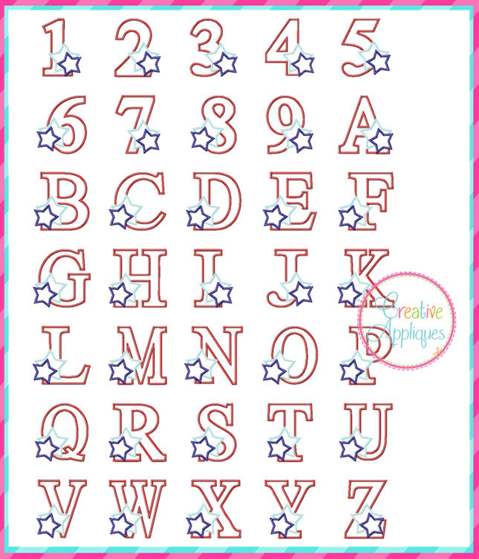 Stars Alphabet Letter Set A-Z Applique Machine Embroidery | Etsy