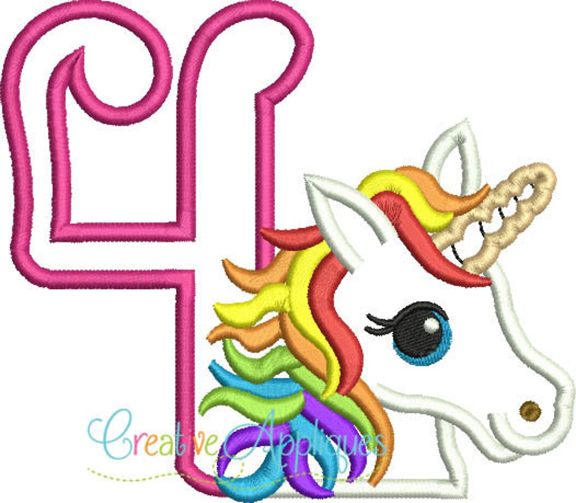 Rainbow Unicorn Birthday 4 Digital Machine Embroidery Applique Design 4 ...