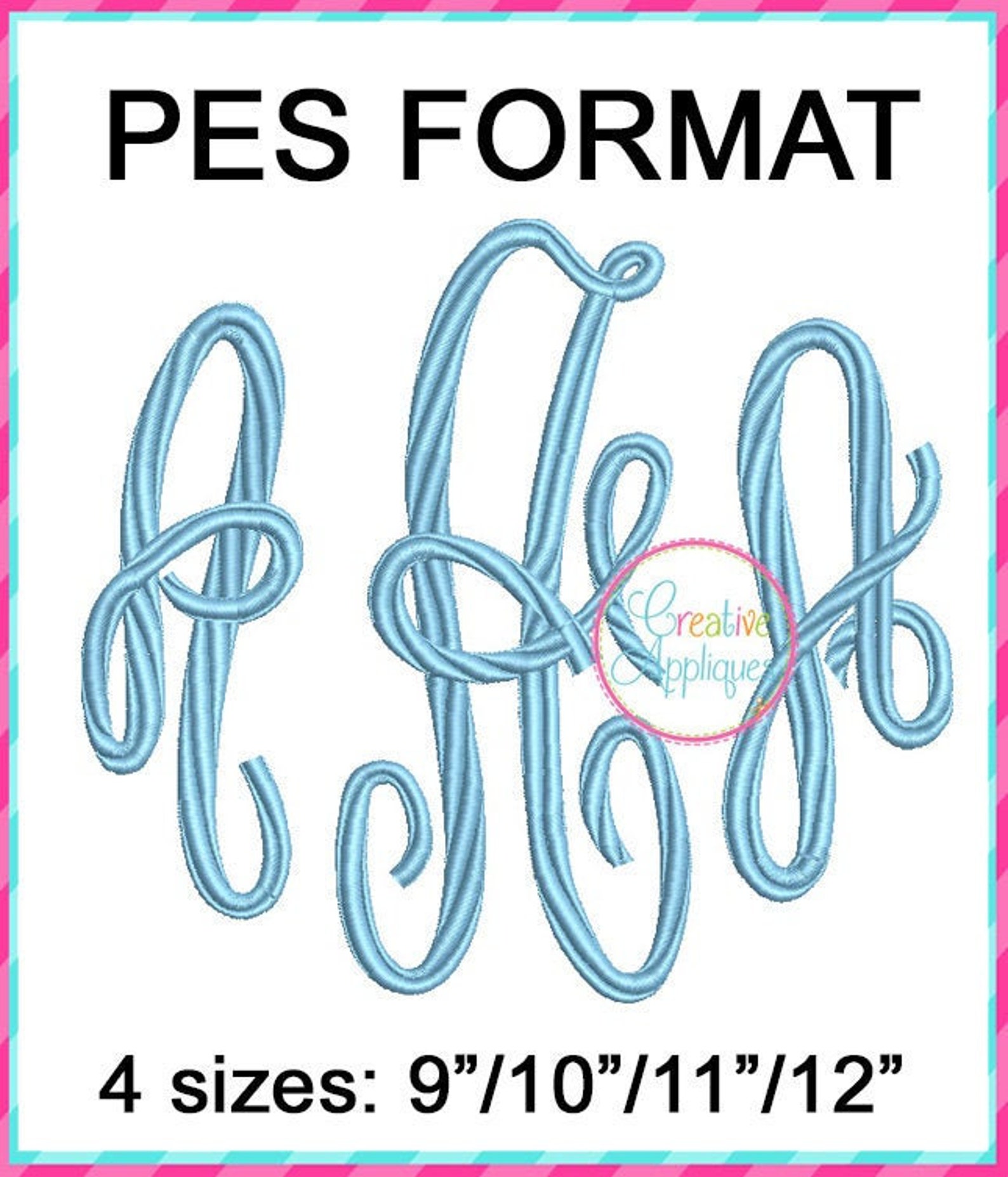 PES FORMAT 4 Sizes 3 Letter Master Circle Embroidery Monogram Alphabet ...