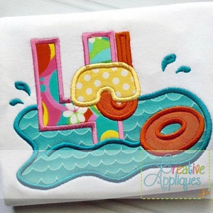 Swim Pool Party Number 4 Birthday Applique Digital Machine Embroidery ...