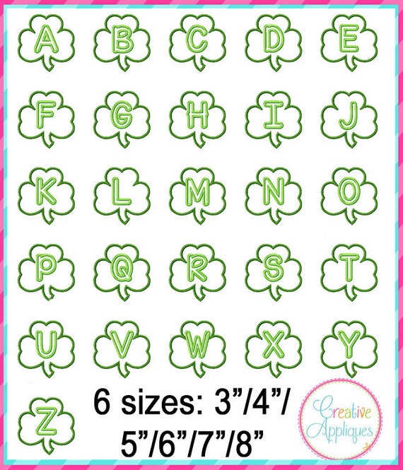 6 sizes Shamrock Clover Alphabet Letter Set A-Z Applique | Etsy