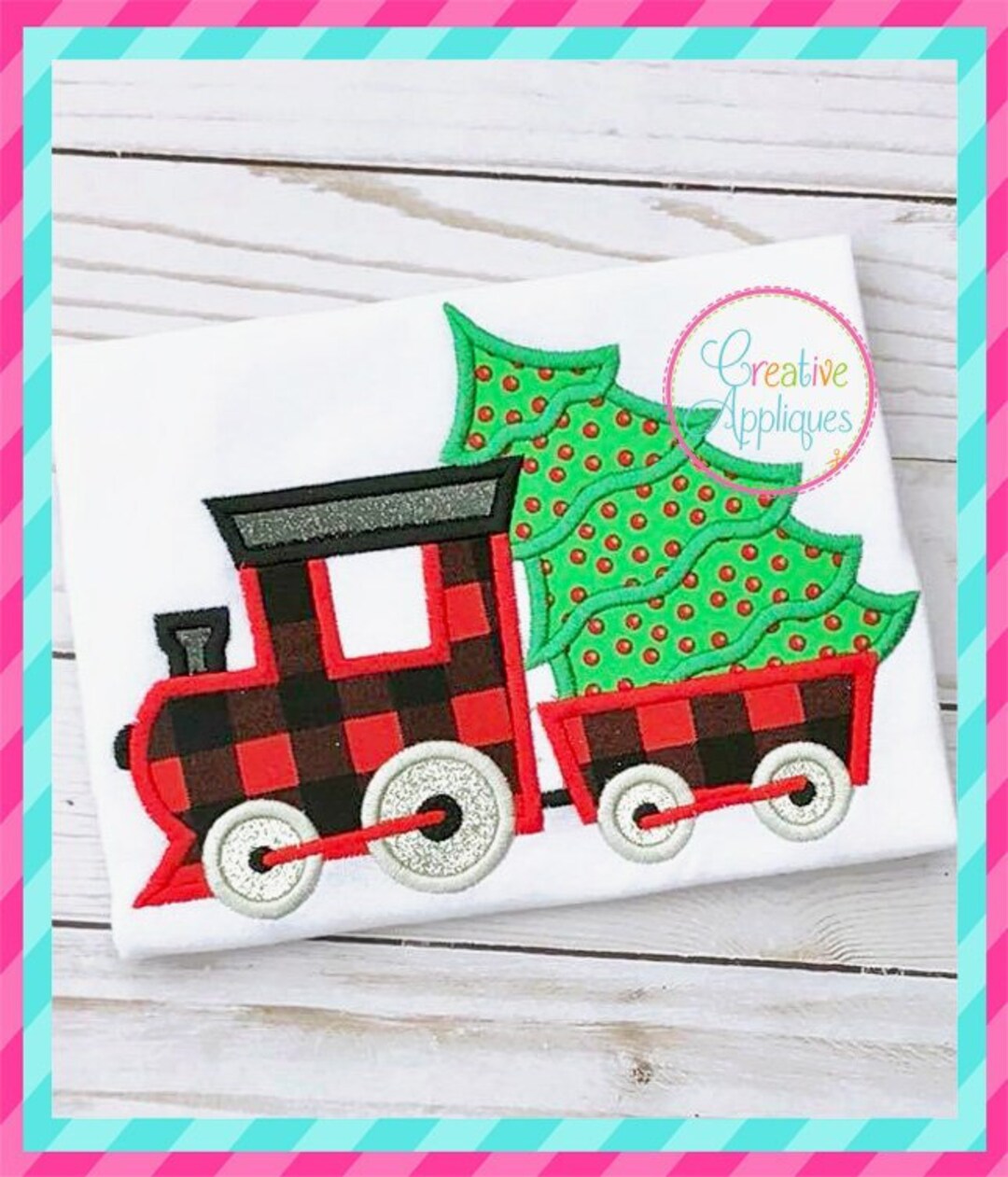 Christmas Train Tree Applique Digital Machine Embroidery Design 5 Sizes ...