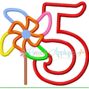 Pinwheel Five Fifth 5 5th Birthday Number Digital Machine Embroidery ...