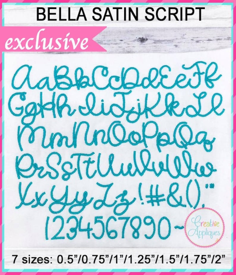 7 Sizes Bella Cursive Script Embroidery Alphabet Font Digital Machine ...