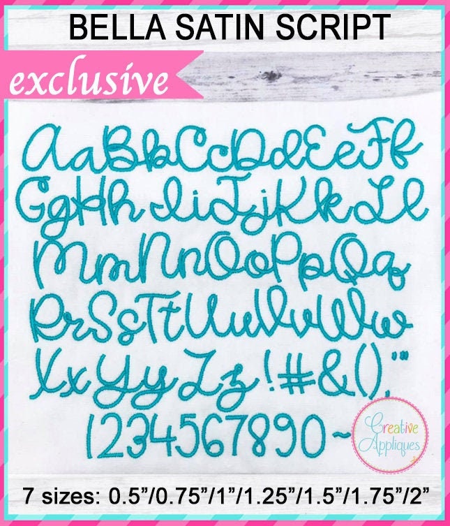 7 Sizes Bella Cursive Script Embroidery Alphabet Font Digital Machine ...
