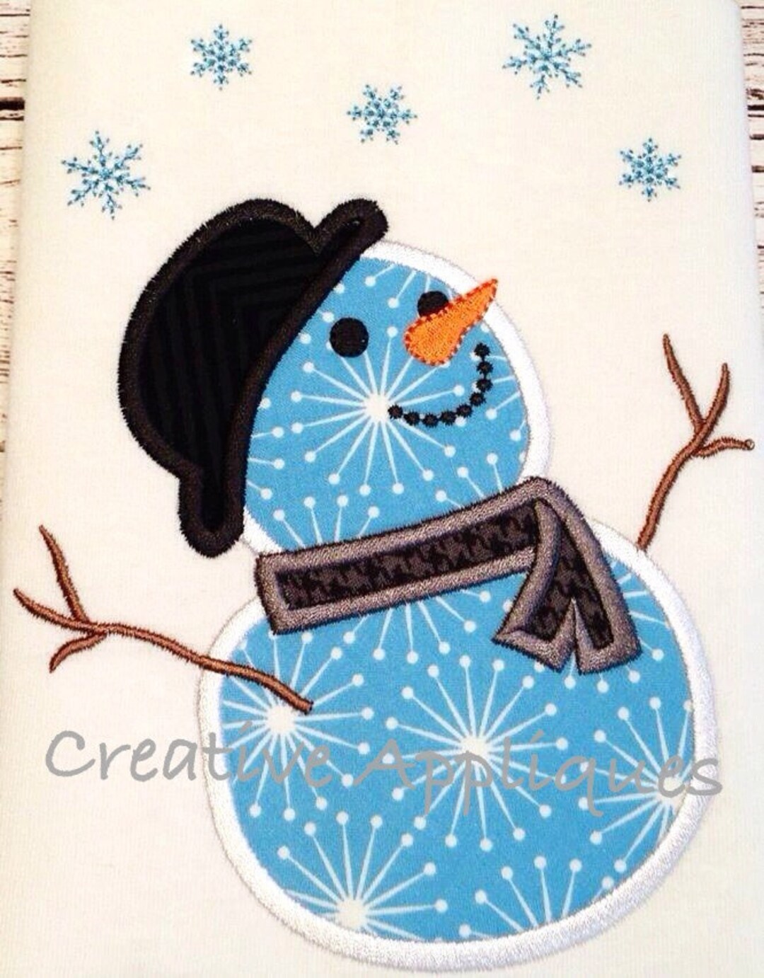 Snowman With Snow Flakes Applique Digital Machine Embroidery Design 4 ...