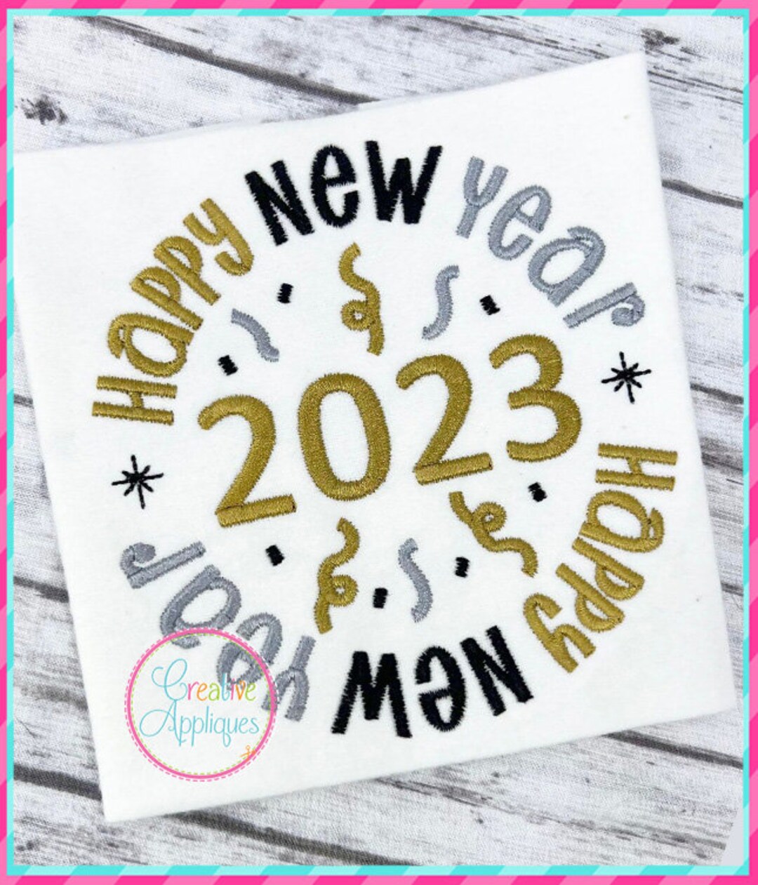 Happy New Year 2023 Digital Machine Embroidery Design 4 Sizes, New Year ...