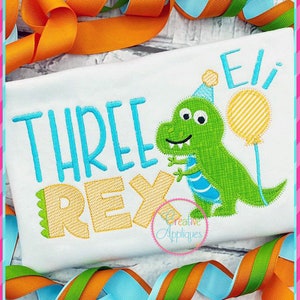 Three Rex 3rd Birthday Digital Machine Embroidery Design 4 Sizes, 3rd ...