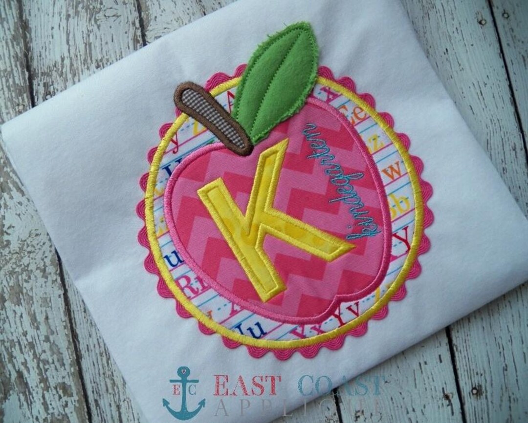 Kindergarten Apple Patch Applique Design, Machine Embroidery, Applique ...