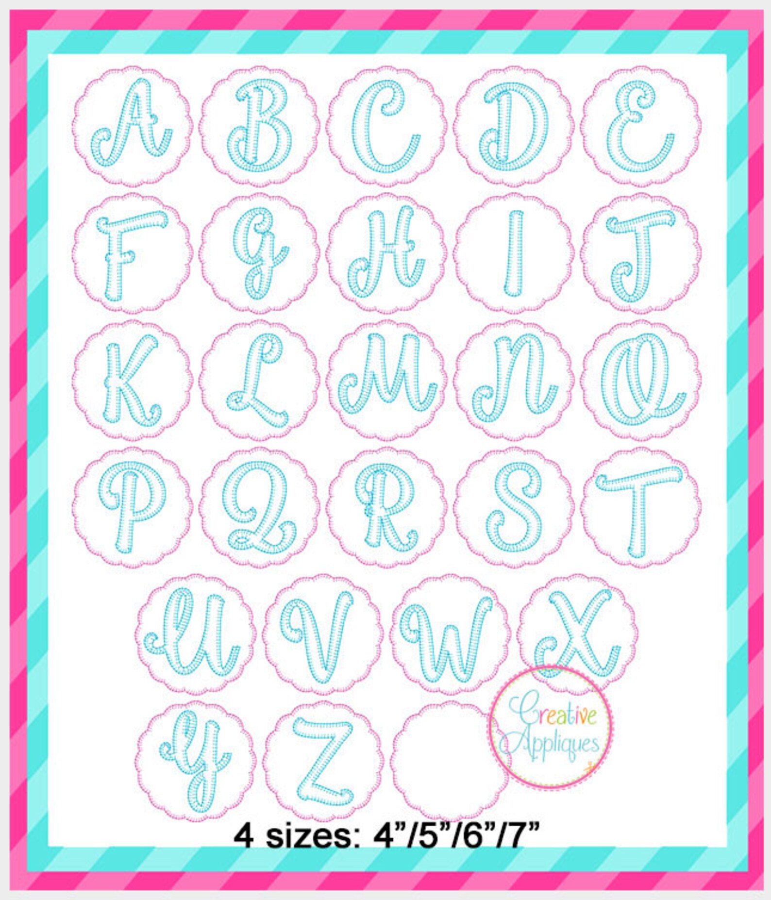 Blanket Stitch Scallop Circle Applique Alphabet Letters A Thru Z ...
