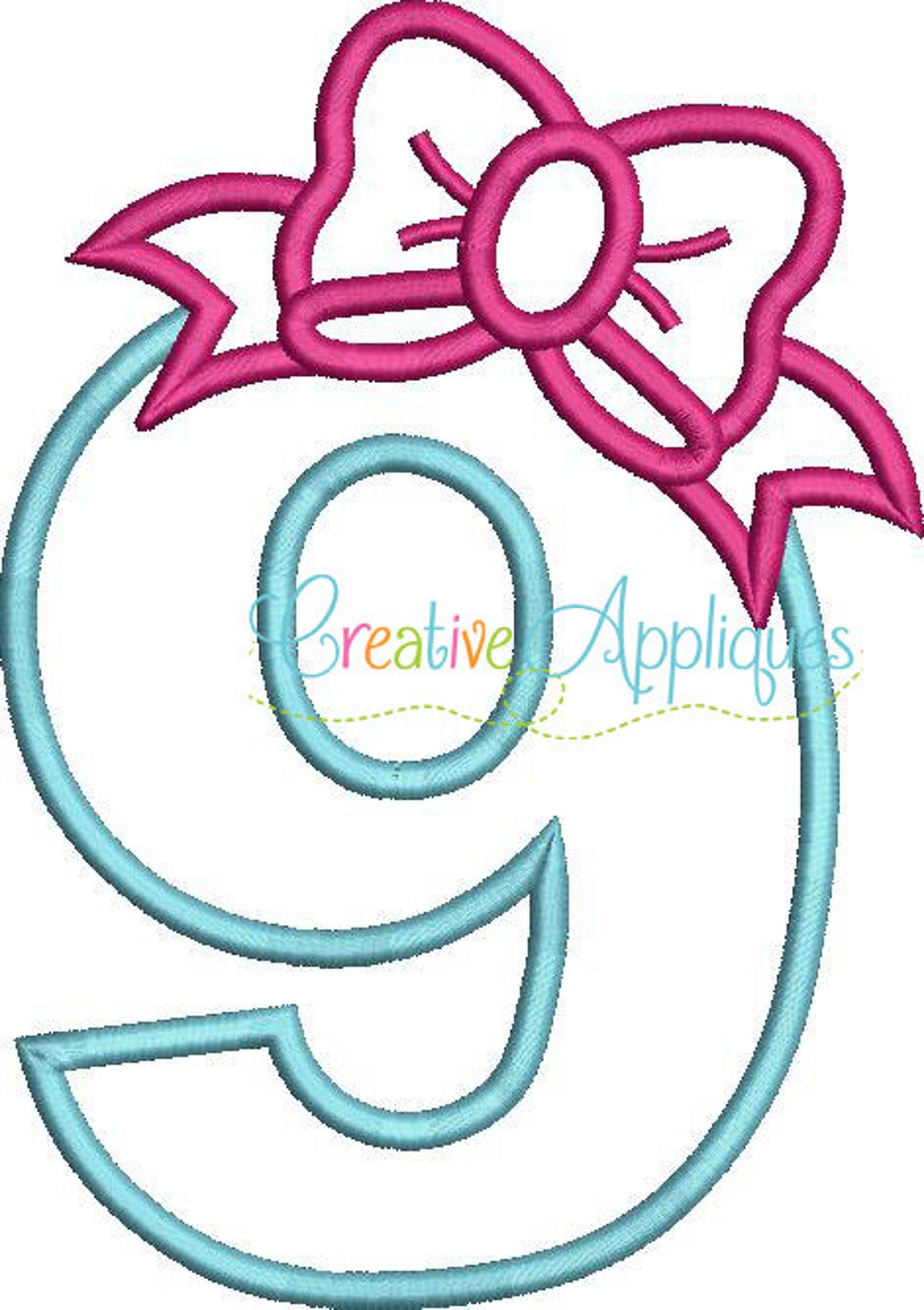 Bow Number 9 Nine Ninth Birthday Applique Digital Machine - Etsy