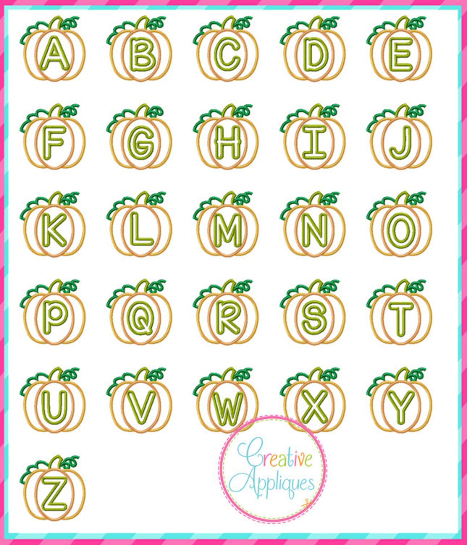 Pumpkin Alphabet Letter Set A-Z Applique Machine Embroidery Design 4 ...
