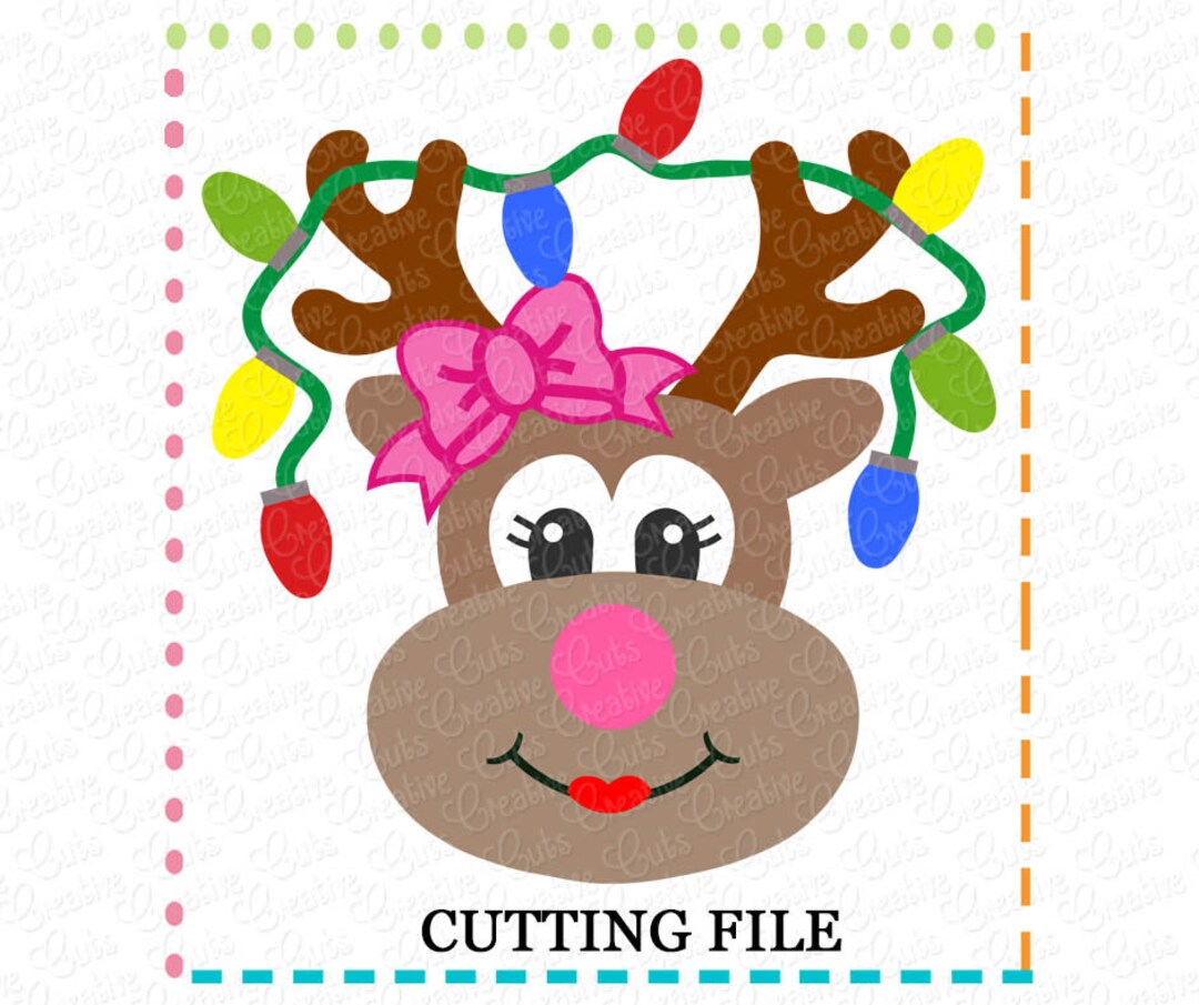 EXCLUSIVE Girl Reindeer Lights SVG Cut File, Reindeer Cut File ...