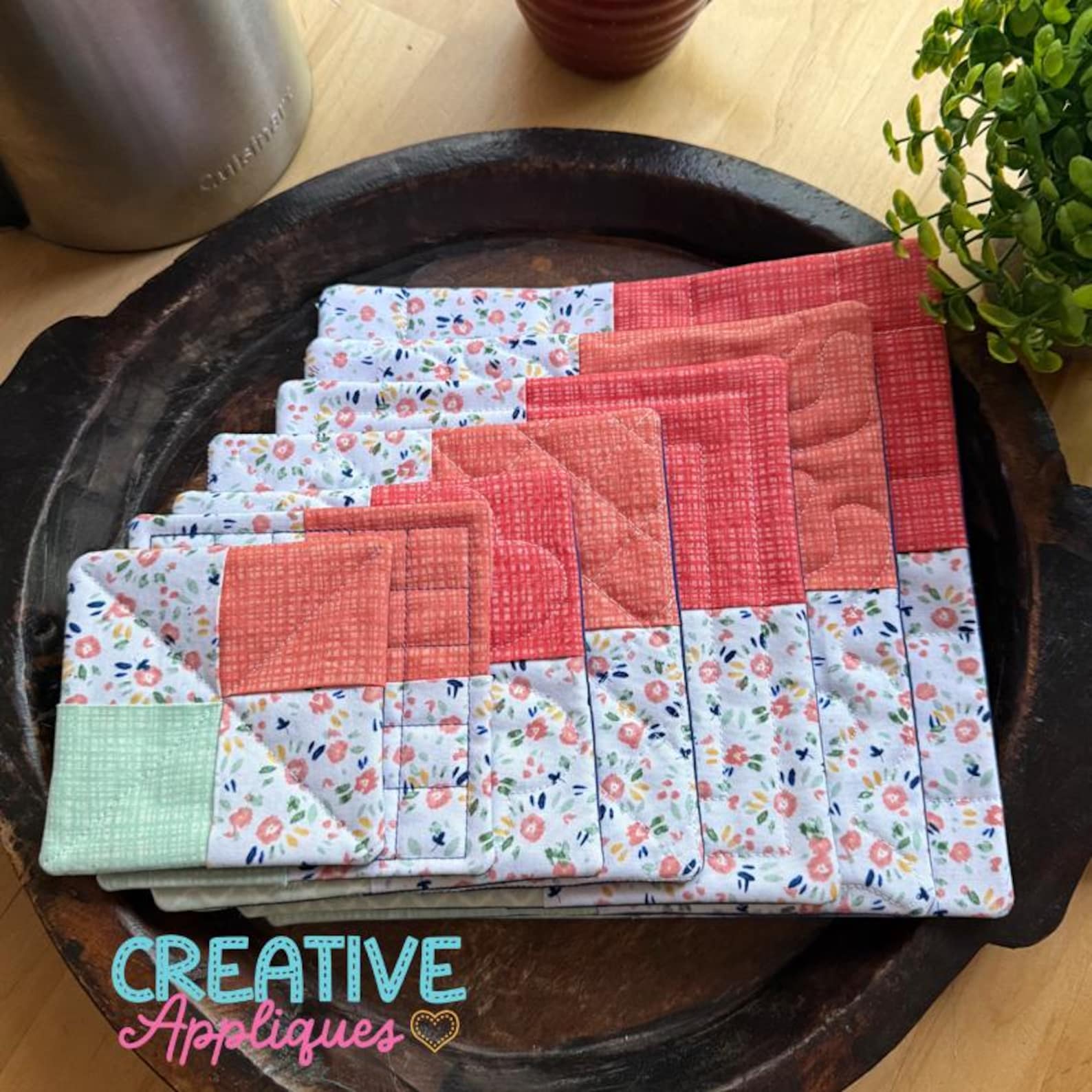 5 Fabrics Hot Pads in the Hoop Design, Machine Embroidery Design ...